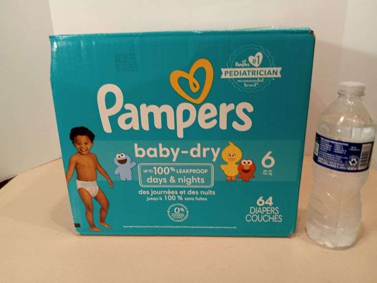 NEW Box of 64 Pampers baby-dry Diapers - Size 6 (33+ lbs) - Trice Auctions