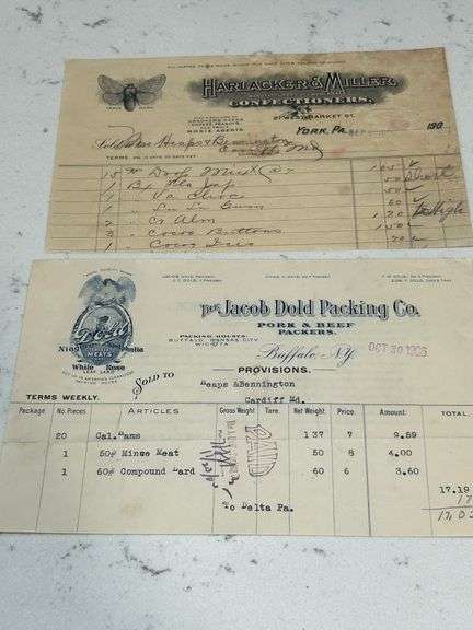 York PA Cardiff MD 1905 Antique Receipts - Trice Auctions