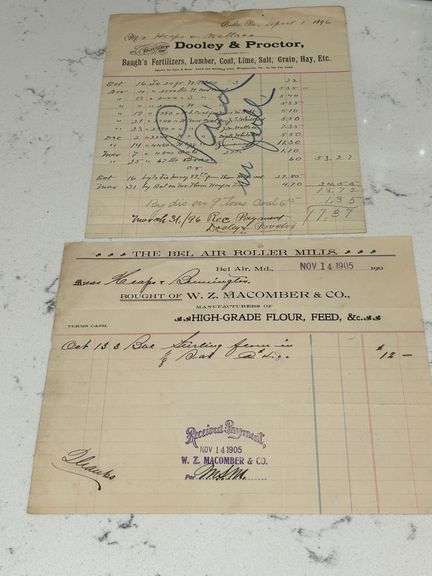 1896-1905 Bel Air MD & Lancaster Co PA Antique Farm Receipts - Trice ...