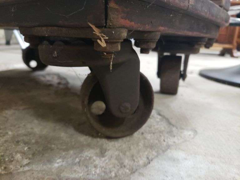 Vintage Wooden Cart With Caster Wheels - Trice Auctions