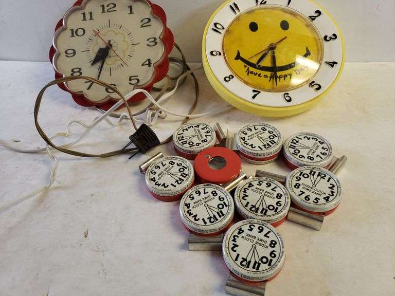 Kitchen Wall Clocks, Kiddie Clock Coin Bank - Trice Auctions
