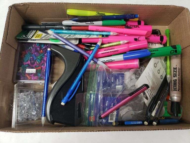 Various Office Supplies - Highlighters, Push Pins, Tape Dispenser ...