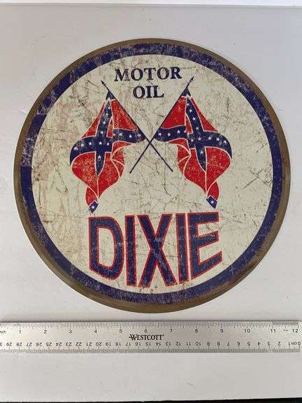 Metal DIXIE Motor Oil Round Sign 11.5” Diameter - Trice Auctions