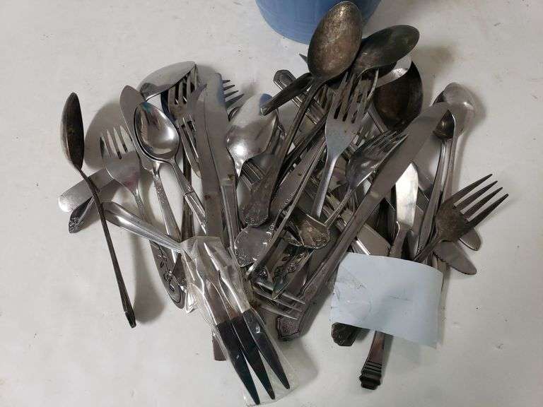 Barrel Pitcher Full Of Misc Flatware - Trice Auctions