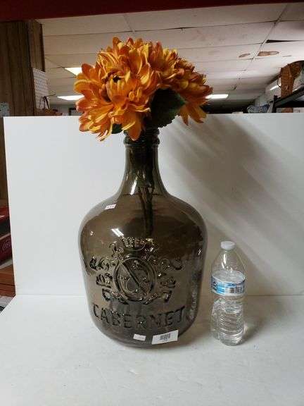Extra Large Glass Bottle W/Flowers - Trice Auctions