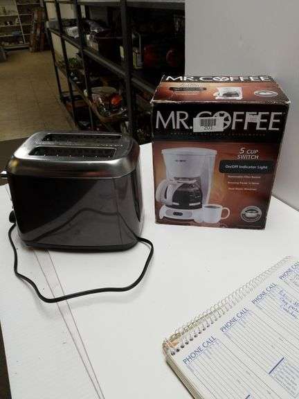 Mr Coffee Machine 5 Cup Switch, 2 Slice Toaster - Trice Auctions