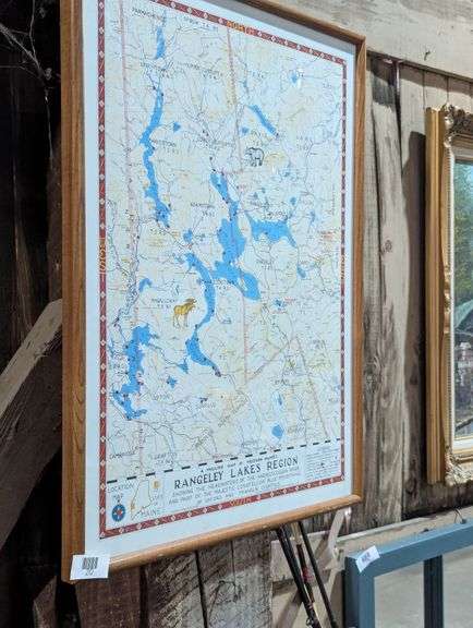 Rangeley Lakes Region Map Framed 27" x 21" - Trice Auctions