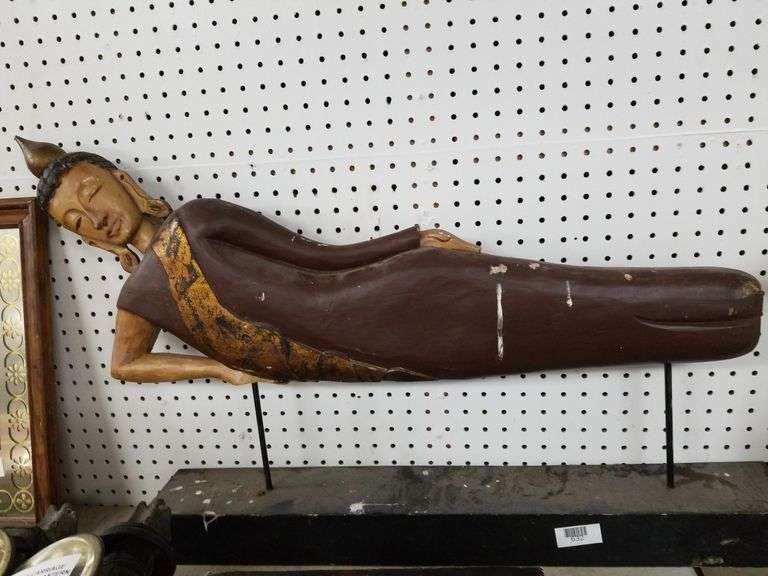 Reclining Goddess Wooden Sculpture 33x23" - Trice Auctions