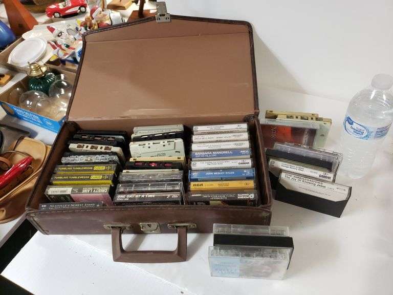retro vinyl cassette carrying case and large lot of cassette tapes ...