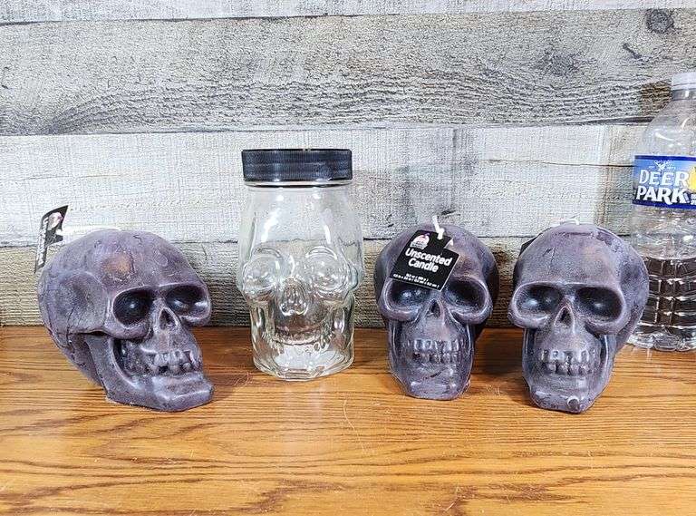 Black Skull Candles; unscented and Glass Skull Jar with lid - Trice ...