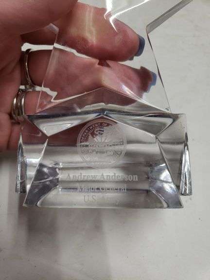 Army General Award Crystal Paperweight Signed - Trice Auctions