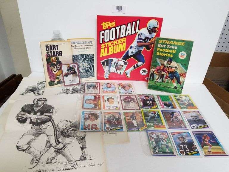 Football Memorabilia Lot Featuring Cards, Books, Sticker Album, and ...