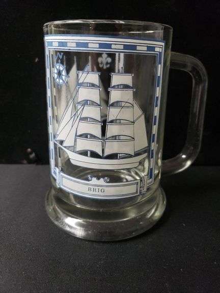 6-Piece Lot of Vintage George Briard Glass Mugs Featuring Nautical Ship ...