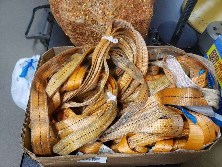 Box of orange industrial lifting straps - Trice Auctions
