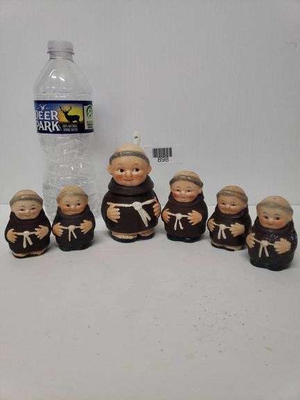 Set of 6 Ceramic Monk Figurines with Serving Spoons Marked M 42A ...