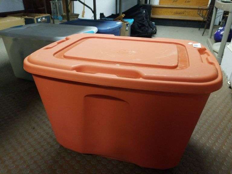 Orange Storage Bin with Various Home Improvement Items - Trice Auctions