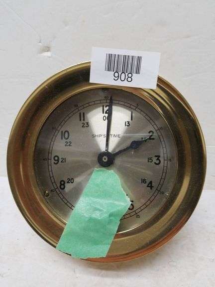 Brass Ship's Time Quartz Wall Clock with Mounting Screws - Trice Auctions