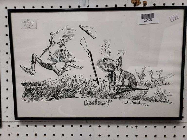 1981 Jim Snook Framed Comic Print ‘Retriever?' - Trice Auctions