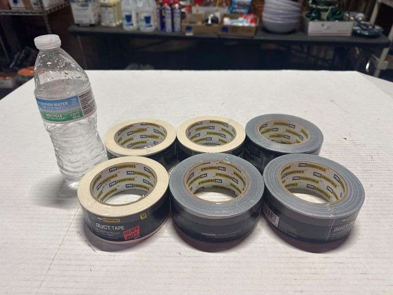 Lot of 6 Pro Essentials Heavy Duty Duct Tape Rolls, Assorted Sizes and ...