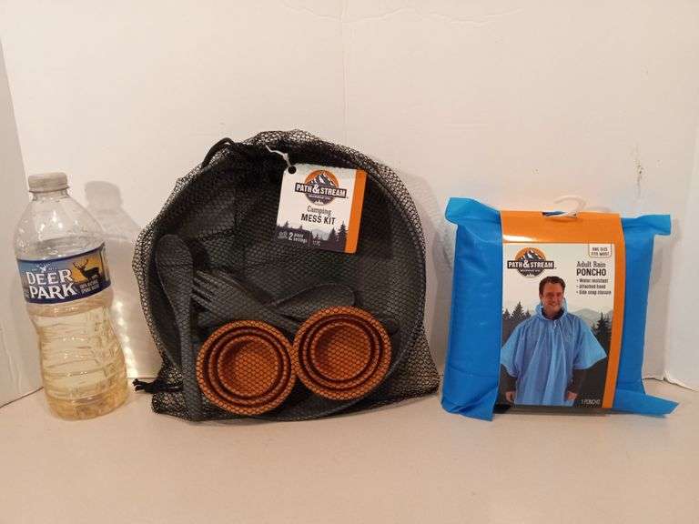NEW Path & Stream Supply Co. Adult Blue Rain Poncho & 11 Piece Camping ...