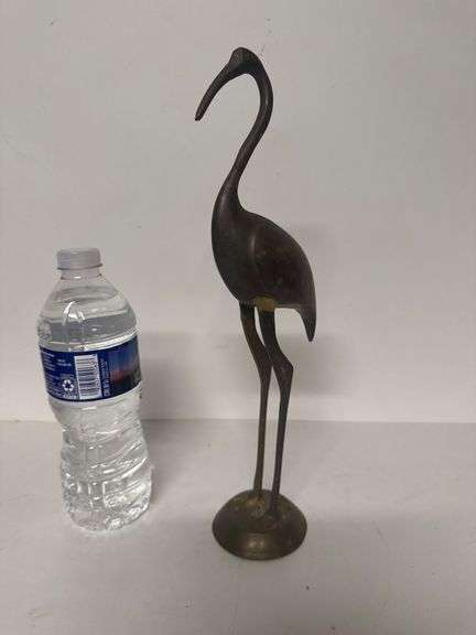 Vintage Brass Crane Bird Figurine, Standing Sculpture - Trice Auctions