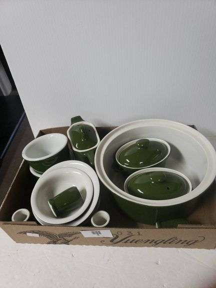 Vintage Hall China Green and White Kitchenware Set - Trice Auctions