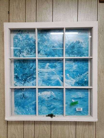 Painted window frame with landscape art - Trice Auctions