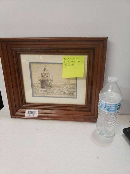 Framed Sketch of Sandy Point Lighthouse with Wooden Frame - John Moll ...