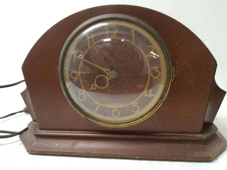 Vintage Wooden Mantel Clock with Electric Cord - Trice Auctions
