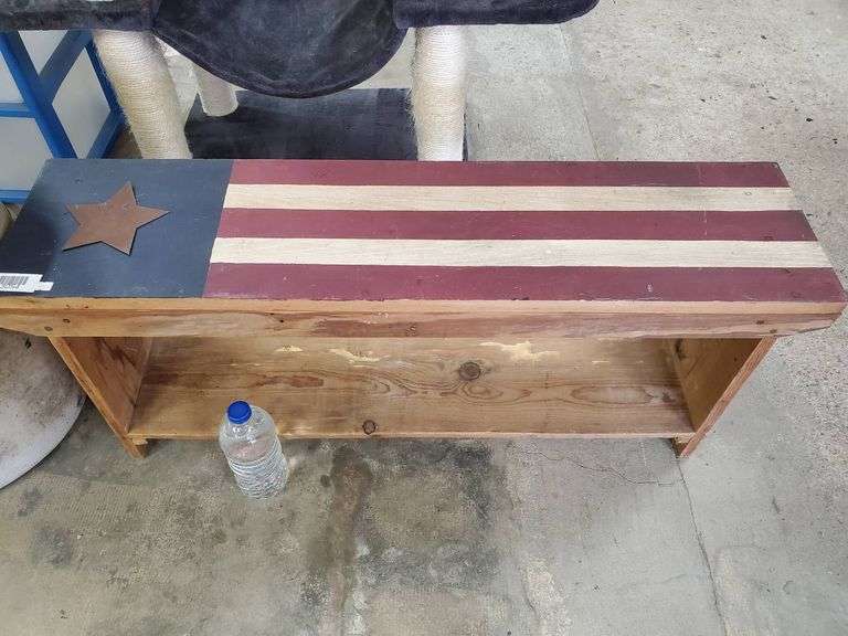 Rustic Bench With American Flag Design and Star Accent - Trice Auctions