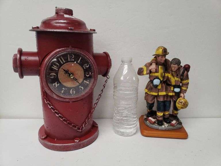 Firefighter Figurine by Vanmark and Fire Hydrant Clock Set - Trice Auctions