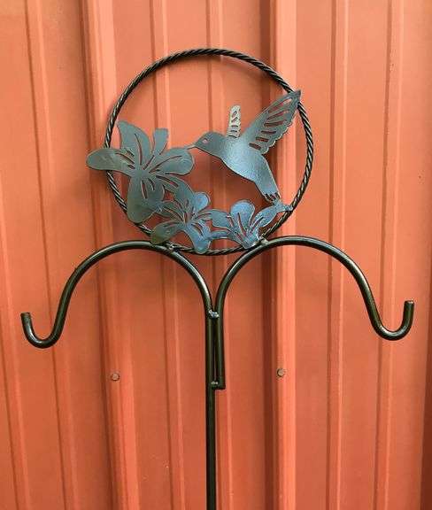 Wrought Iron Double Shepherds Crook w/ Hummingbird, newly repainted, 96 ...