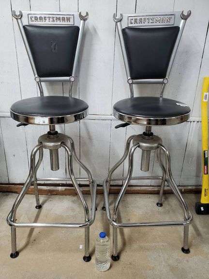 Craftsman Branded Adjustable Metal Stools With Black Seats - Trice Auctions