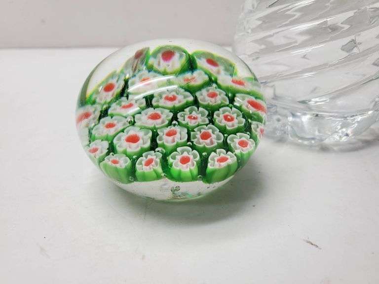 Decorative Glass Paperweight With Millefiori Floral Design - Trice Auctions