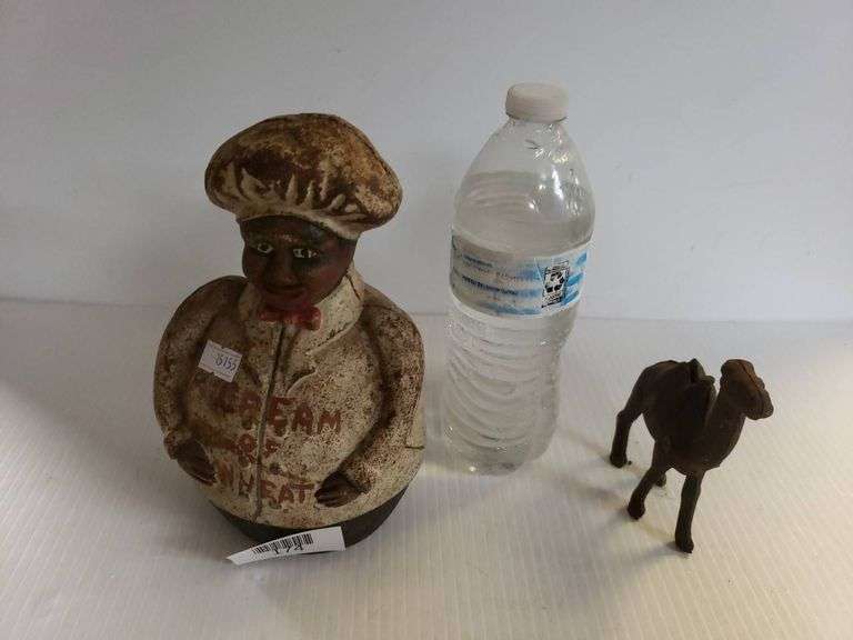 Cast Iron Coin Bank with Chef Design and Camel Figurine - Trice Auctions