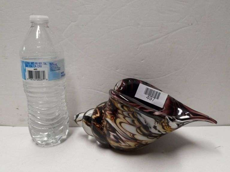 Decorative Glass Conch Shell with Multicolor Swirl Design - Trice Auctions