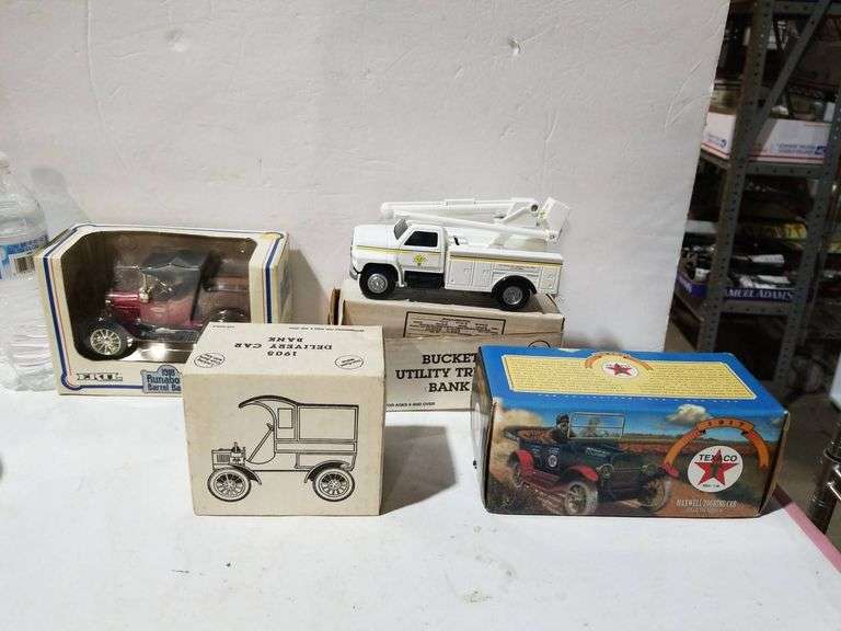Die-Cast Banks Including Ertl Models and Texaco Maxwell Touring Car ...