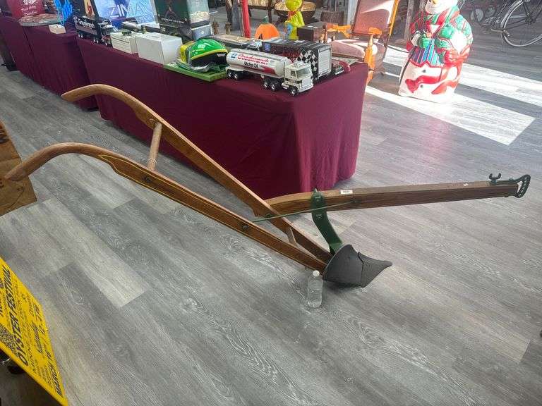 Manual Farm Plow With Metal Blade and Wooden Handles - Trice Auctions