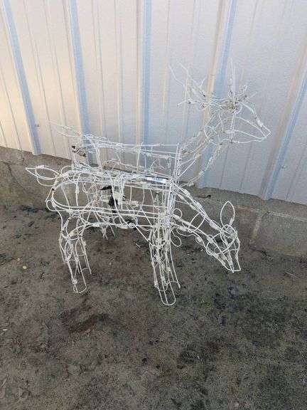 Two White Christmas Deer Wire Frame Decorations - Trice Auctions