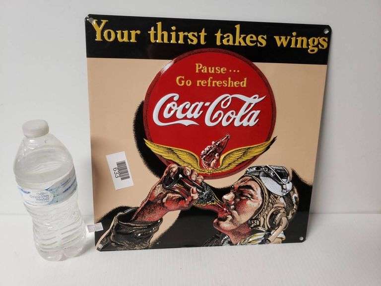 Coca-Cola Metal Sign Featuring Pilot and Refreshment Slogan - Trice ...