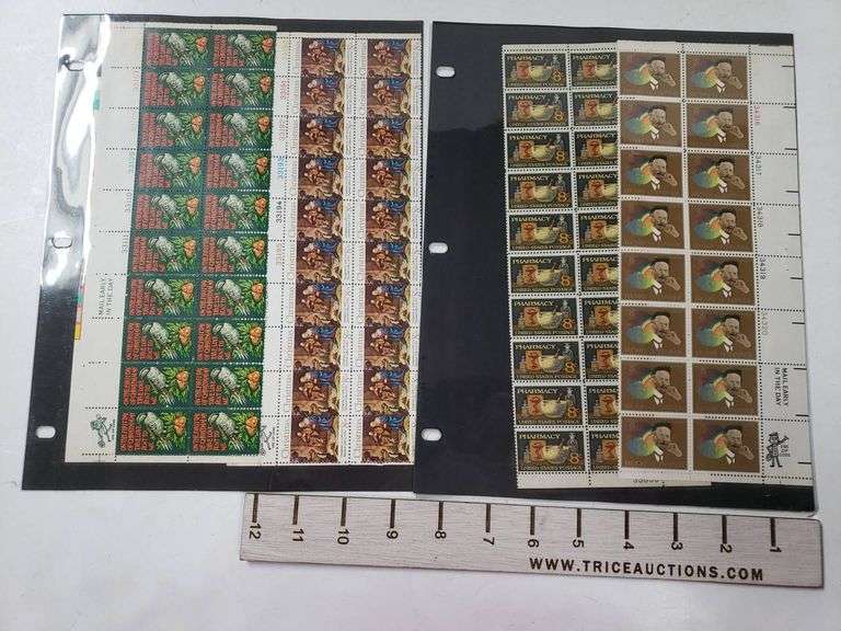US Postage Stamps in Sheets Featuring Various Designs - Trice Auctions