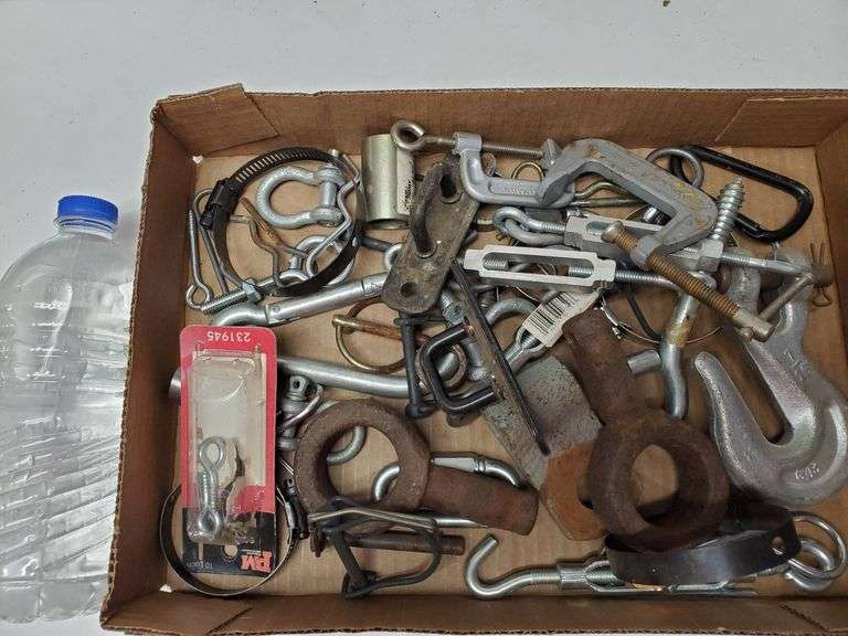 Box of Metal Hardware Components and Hooks - Trice Auctions