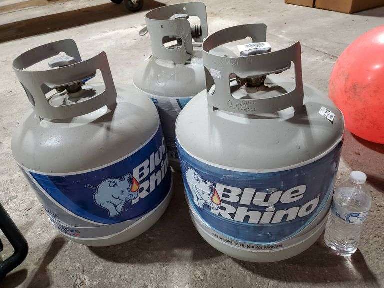 3 Piece Lot of Blue Rhino Propane Tanks with Valves - Trice Auctions