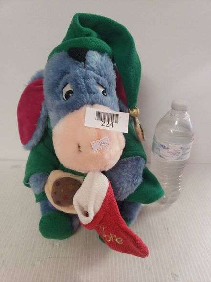 Eeyore Plush in Green Outfit Holding Stocking and Cookies - Trice Auctions