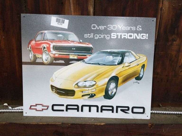 Chevrolet Camaro Metal Sign with Two Classic Car Illustrations - Trice ...