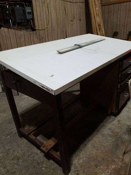 Drafting Table with Adjustable White Top, 72″ Long x 32″ Wide - Trice Auctions
