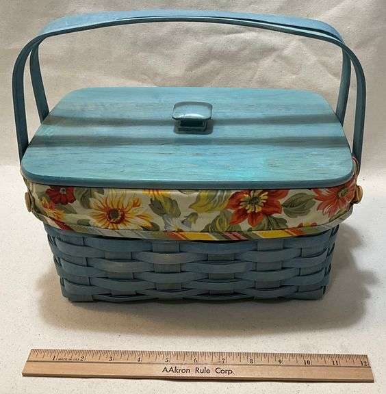 Longaberger Lunch Box Basket in soft aqua w/ liner and lid (see details ...