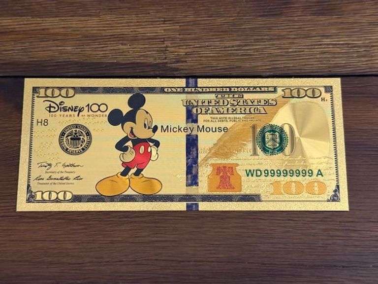 $100 Disney Gold Foil Collector Note of Mickey Mouse - Trice Auctions