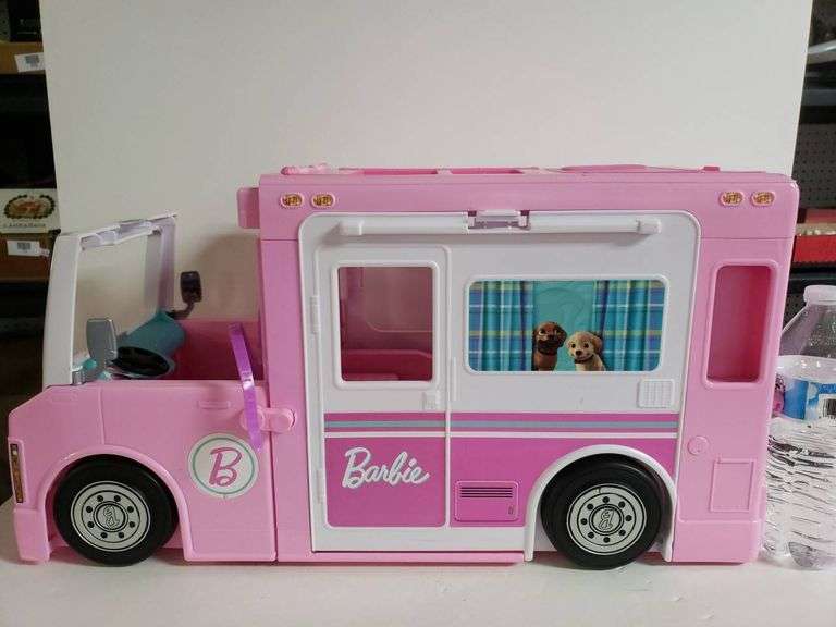 Barbie Camper Van Playset with Pink and White Exterior and Interior ...