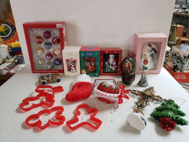 Assorted Christmas Holiday Decorations Including Ornaments and Cookie ...